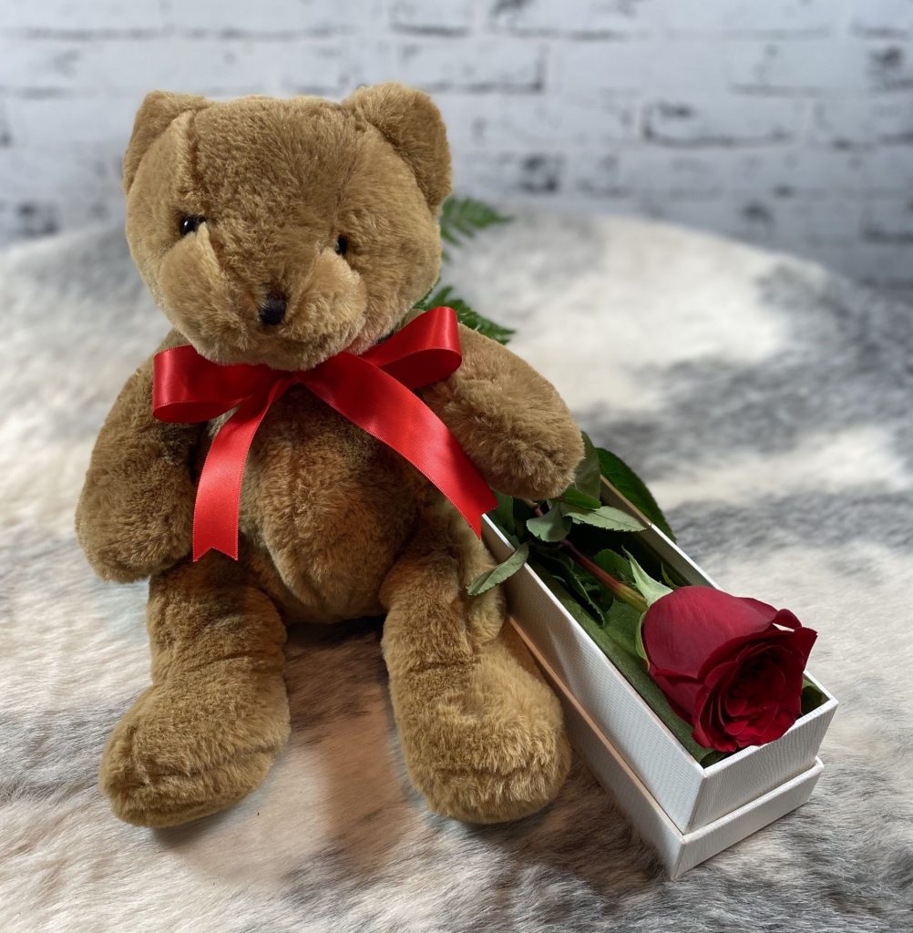 Single Rose Gift Box with Teddy